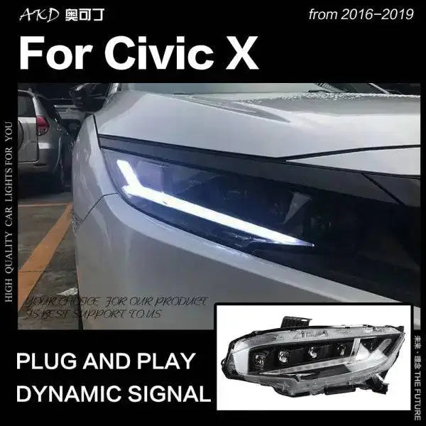 Honda Civic Headlights 2016-2019 New Civic LED Headlight LED DRL Head ...