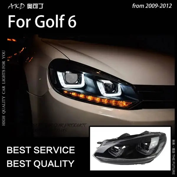 VW Golf 6 Headlight 2009-2012 Dynamic Signal Golf6 LED DRL Hid Head ...